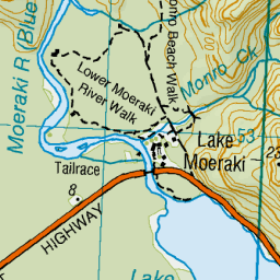 Lake Moeraki, West Coast - NZ Topo Map