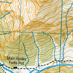 Main Huxley Forks Hut, Canterbury - NZ Topo Map