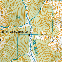 Sudden Valley Bivouac, Canterbury - NZ Topo Map