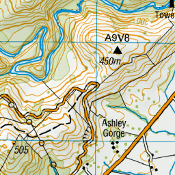 Ashley Gorge, Canterbury - NZ Topo Map